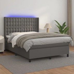 Box spring postel s matrací a LED šedá 140x200 cm umělá kůže 3139389