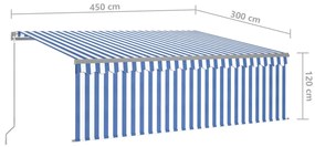 vidaXL Marketos Ručně zatahovací markýza s roletou a LED 4,5 x 3 m modrobílá