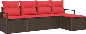 Set pohovek 5 ks Hnědá a červená polyratan 3355013