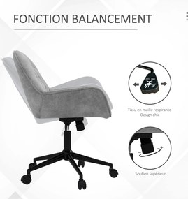 Vinsetto Kancelářská židle, Kancelářská židle s sametovým povrchem, 360° otočné sedadlo, Výškově nastavitelné, Ergonomická židle s kulatým opěradlem,