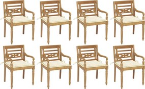 vidaXL Židle Batavia s poduškami 8 ks masivní teakové dřevo [3073354] Barva: krémová