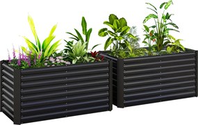 Outsunny Sada 2 Vyvýšených Květinových Záhonů, Obdélníkové Zahradní Bedýnky, Bez Dna, Vyvýšené Zahradní Záhony z Galvanizované Oceli pro Byliny, Ovoce