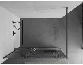 Mexen Kioto+, sprchová zástěna Walk-In s poličkou a věšákem 80 x 200 cm, 8mm sklo s žebrovým vzorem, grafitový profil, 800-080-121-66-09