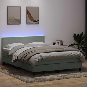 Box spring postel s matrací a LED světle šedá 160x210 cm samet 3316695