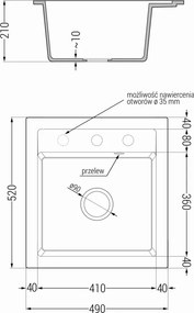 Mexen Vito - dřez granitový 52,0x49,0cm, 1-komorový, černá-zlatá, 6503521000-75