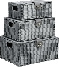 HOMCOM Úložné boxy sada 3 ks s víkem a přezkami 18L 12L 7L do obývacího pokoje Šedá | Aosom.de