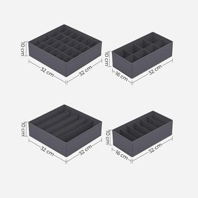 Organizéry do zásuvek, skládací textilní úložné boxy 8 ks, šedé