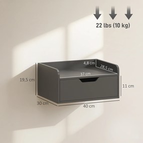 HOMCOM sada 2 závěsných nočních stolků s vysouvací zásuvkou a horní policí, černá — 40 × 30 × 19,5 cm