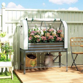 Outsunny Vyvýšený záhon s kovovým chladicím rámem Box na sázení se skleníkovým úložným prostorem, Vyvýšený 120 x 55 x 140 cm