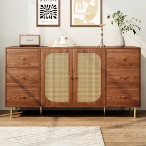 Aosom Ratanová komoda se zásuvkami, elegantní úložná skříň, 160×40×90 cm, hnědá
