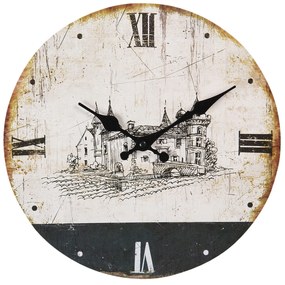 Vintage nástěnné hodiny se zámkem a patinou – Ø 30*3 cm / 1*AA