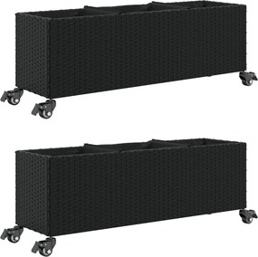 Zahradní truhlíky s kolečky 2 ks černé 107x32x38 cm polyratan 3210525