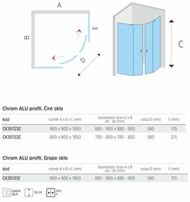 Mereo Kora Lite sprchový kout čtvrtkruh 90 cm R550 sklo Čiré ALU chrom CK35123Z