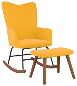 Houpací křeslo se stoličkou hořčicově žluté samet - Default Title