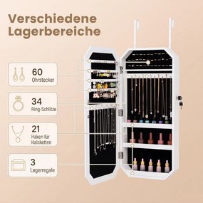 Costway Šperkovnice se zrcadlem Uzamykatelná nástěnná skříňka s magnetickými