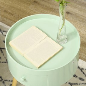 HOMCOM Kulatý Kavový Stolek - Noční Stolek - Kulatý Noční Stolek - Skandinávský Design Stolek se Zásuvkou a Šikmými Pevnými Dřevěnými Nohami Zelený