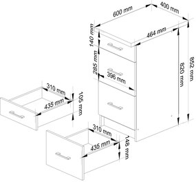 Kuchyňská skříňka OLIVIE III 40x85 cm matná bílá/beton/dub sonoma