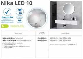 A-Interiéry Zrcadlo závěsné s LED osvětlením po obvodu Nika LED 10/60 V - s dotykovým vypínačem - nika led 10-60v