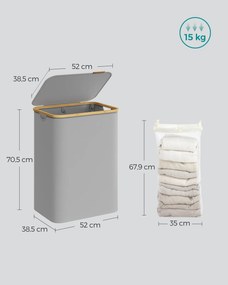 koš na prádlo s víkem 130l, 2 přihrádky, velký koš na prádlo, šedý