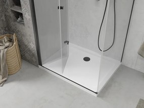 Mexen Lima, sprchový kout se skládacími dveřmi 90 (dveře) x 80 (stěna) cm, 6mm čiré sklo, černý profil + slim sprchová vanička bílá s černým sifonem, 856-090-080-70-00-4010B