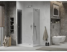 Mexen Lima, sprchový kout se skládacími dveřmi 70 (dveře) x 90 (stěna) cm, 6mm šedé sklo, chromový profil + slim sprchová vanička bílá + chromový sifon, 856-070-090-01-40-4010