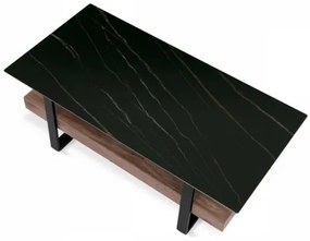 Konferenční stolek 120x60 černý mramor nohy černý kov, tmavě hnedá dýha AHG-286 BK