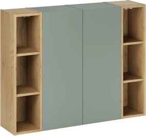 Závěsná vysoká koupelnová skříňka Aster II 160 cm zelená/dub cremona