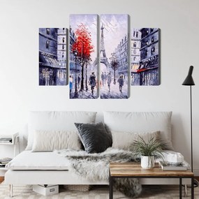 Vícedílný obraz Pohled Na Pařížskou Ulici Jako Namalovanou Nedostatek Nedostatek Přírodní plátno 120x90