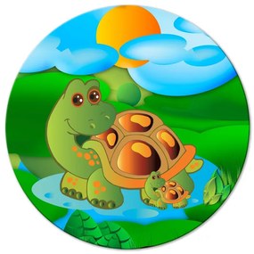 Kulatý obraz Želvy - dva veselí plazi odpočívající na sluníčku