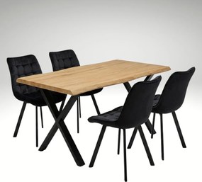 Vikio Jídelní set pro 4 osoby 160x90 cm dub noha X černá židle VJS236-4C-S