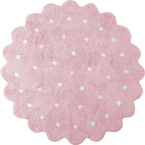 Pre zvieratá: Prateľný koberec Little Biscuit Pink, 140x140 (priemer) kruh, ružová, obývacia izba, Lorena Canals