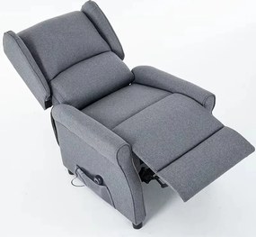 TV křeslo ušák STILO PLUS s elektrickým polohováním — látka, šedá, nosnost 130 kg