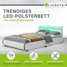 Juskys Čalouněná postel Sevilla s LED osvětlením Barva: tmavě šedá, Velikost: 140 × 200 cm