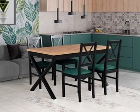 Jídelní sestava DX 29 odstín dřeva (židle + nohy stolu) černá, odstín lamina (deska stolu) dub artisan, potahový materiál látka s doplatkem