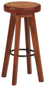 Barové stoličky 2 ks pravá kůže a masivní akáciové dřevo,  348164