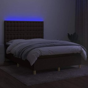 Box spring postel s matrací a LED tmavě hnědá 140x190 cm textil 3135752