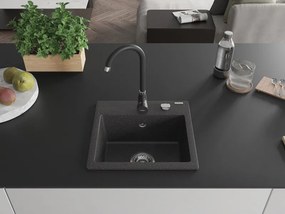 Mexen Milo granitový dřez 1-komorový s kuchyňskou baterií Telma, černý s mramorováním - 6505-76-670200-70