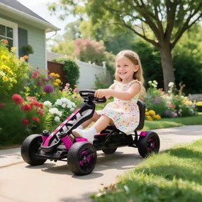 AIYAPLAY Gokart s pedály, šlapací auto pro děti s brzdou, protiskluzová kola, kovový rám, 3-6 let, růžová