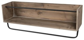 Hnědá dřevěná polička s kovovým věšákem – 80x21x29 cm