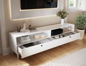TV stolek s policí a skříňkami DULLUM 200x58cm, bílý