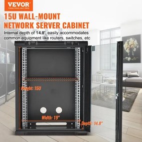 15U Síťový server pro montáž na stěnu Skříňka skříně 45,7 cm Skleněný zámek dveří