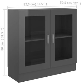 vidaXL Prosklená skříň šedá vysoký lesk 82,5x30,5x80 cm dřevotříska