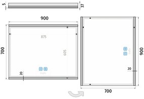 Nimco LED zrcadlo 900x700 se dvěma dotykovými senzory - ZP 12019VX