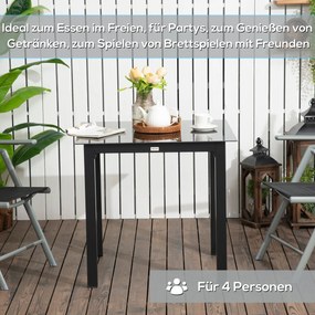 Outsunny zahradní stůl čtvercový pro 4 osoby, stůl na terasu s deskou z tvrzeného skla, hliníková černá 80x80x74cm pro zahradu a balkon | Aosom.de