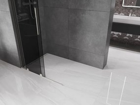 Mexen Velar L, posuvná sprchová zástěna Walk-in 100 x 200 cm, 8mm šedé sklo, broušená ocel, 871-100-003-43-97