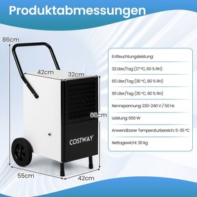 Costway Komerční odvlhčovač 60 L/den odvlhčovač pro 200 m² pokojový sušák