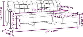 3místná pohovka s podnožkou světle šedá 210 cm textil 3278249