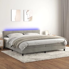 Box spring postel s matrací a LED světle šedá 200x200 cm samet 3134483