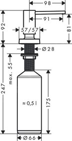 HANSGROHE Hansgrohe, příslušenství, dávkovač mycího prostředku A71, 500 ml, matná černá, HAN-40468670