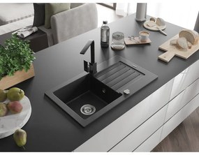 Mexen Pablo, granitový dřez 752x436x161 mm, 1-komorový a černá baterie Rita, černá, 6510-77-670300-70